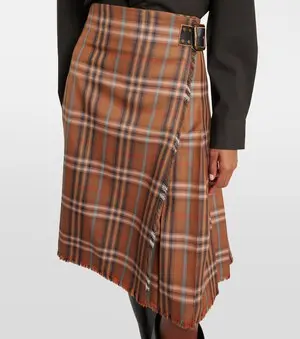 Burberry Check Wool Midi Skirt - Brown