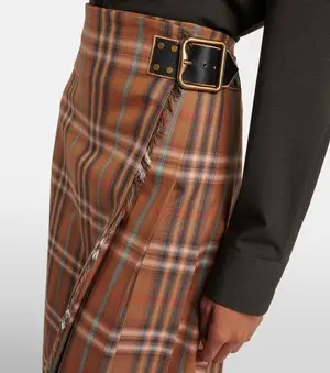 Burberry Check Wool Midi Skirt - Brown