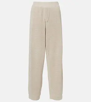 Brunello Cucinelli Knitted Cotton-blend Wide-leg Pants - Beige