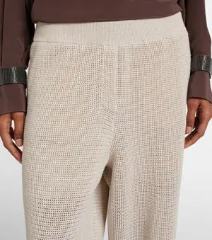 Brunello Cucinelli Knitted Cotton-blend Wide-leg Pants - Beige