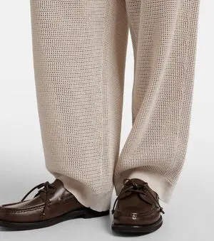 Brunello Cucinelli Knitted Cotton-blend Wide-leg Pants - Beige