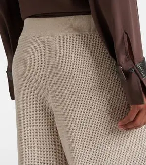 Brunello Cucinelli Knitted Cotton-blend Wide-leg Pants - Beige