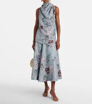 Altuzarra Sleary Floral Draped Silk Top - Blue