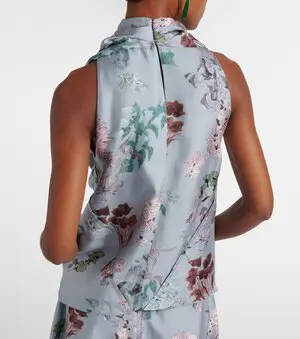 Altuzarra Sleary Floral Draped Silk Top - Blue