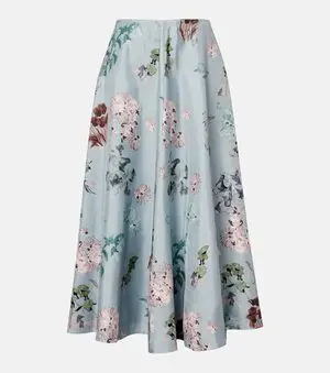 Altuzarra Varda Floral Silk Midi Skirt - Blue
