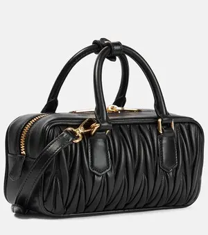 Miu Miu Arcadie Matelassé Leather Tote Bag - Black