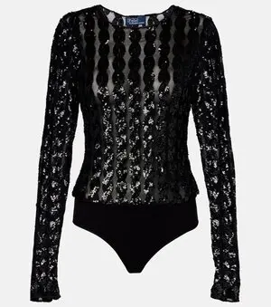 Polo Ralph Lauren Sequined Mesh And Jersey Bodysuit