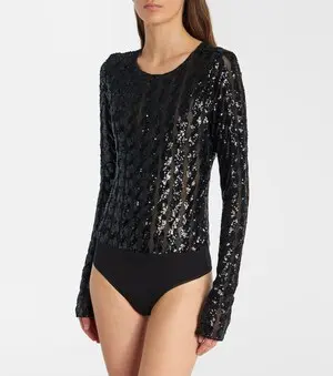 Polo Ralph Lauren Sequined Mesh And Jersey Bodysuit