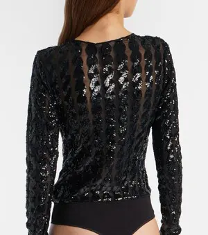 Polo Ralph Lauren Sequined Mesh And Jersey Bodysuit