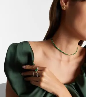Yeprem 18kt White And Diamond Ring With Emerald