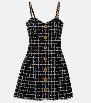 Balmain Chain-detail Checked Tweed Minidress - Black