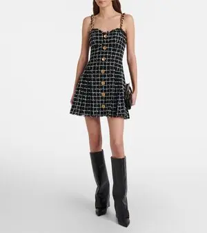 Balmain Chain-detail Checked Tweed Minidress - Black