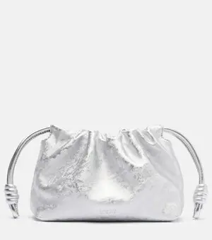 Loewe Flamenco Mini Metallic Leather Clutch - Silver