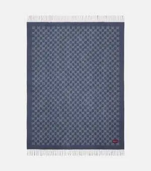 Gucci Gg Wool And Cashmere Blanket - Blue