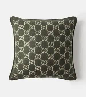 Gucci Gg Wool And Cashmere Jacquard Cushion - Green