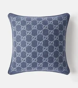 Gucci Gg Jacquard Wool And Cashmere Cushion - Blue
