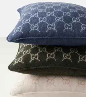 Gucci Gg Wool And Cashmere Jacquard Cushion - Blue