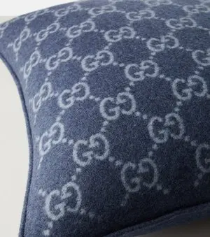 Gucci Gg Wool And Cashmere Jacquard Cushion - Blue
