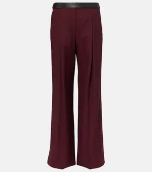Loewe Leather-trimmed Wool Wide-leg Pants