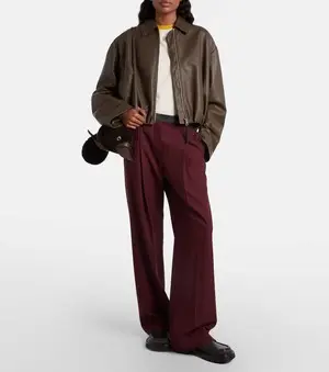 Loewe Leather-trimmed Wool Wide-leg Pants