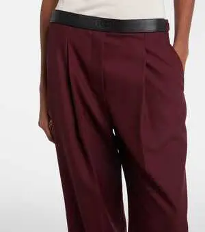 Loewe Leather-trimmed Wool Wide-leg Pants