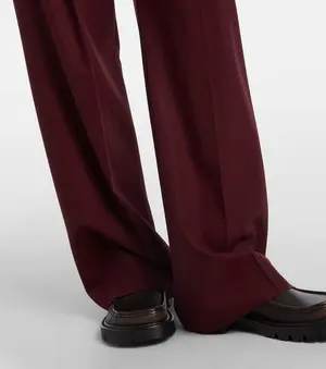 Loewe Leather-trimmed Wool Wide-leg Pants