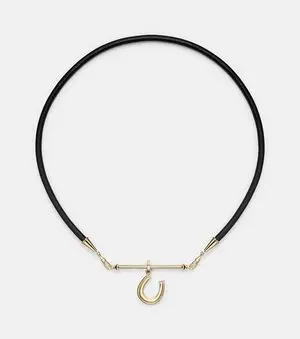 MARIE LICHTENBERG 18kt Gold And Leather Pendant Necklace With Diamonds - Brown