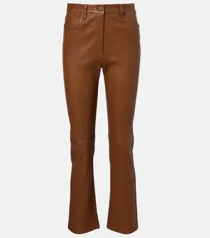 JOSEPH Cropped Leather Bootcut Pants - Brown
