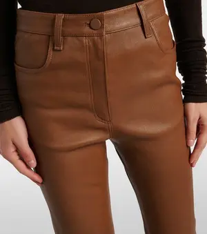 JOSEPH Cropped Leather Bootcut Pants - Brown