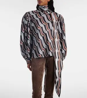 Gucci Printed Tie-neck Silk Twill Blouse