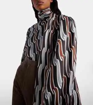 Gucci Printed Tie-neck Silk Twill Blouse