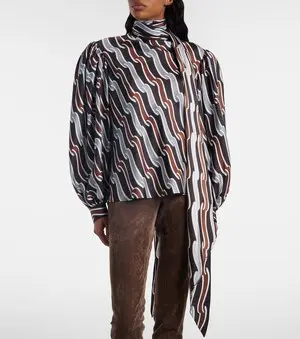 Gucci Printed Tie-neck Silk Twill Blouse