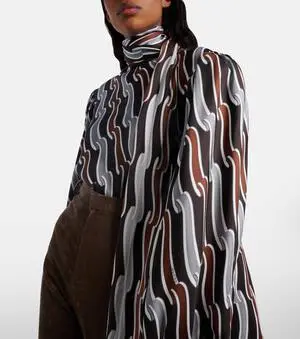 Gucci Printed Tie-neck Silk Twill Blouse
