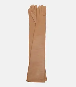 Nour Hammour Leather Gloves Beige