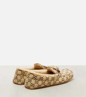 Gucci Double G Shearling-lined Suede Loafers