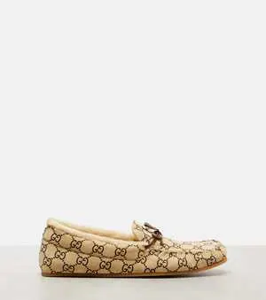 Gucci Double G Shearling-lined Suede Loafers