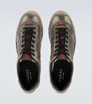 Gucci Web Stripe Leather Sneakers - Black