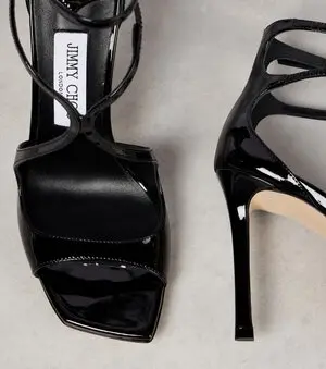 JIMMY CHOO Azia 95 Patent Leather Sandals - Black