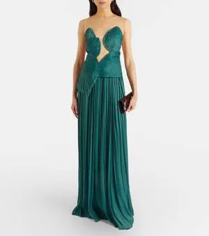 Costarellos Serenne Pleated Bustier Gown