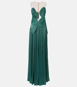 Costarellos Serenne Pleated Bustier Gown - Green