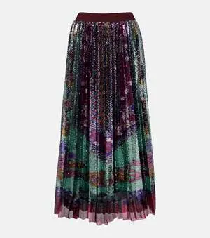 La DoubleJ Accordian Pleated Sequined Midi Skirt