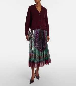 La DoubleJ Accordian Pleated Sequined Midi Skirt