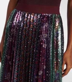 La DoubleJ Accordian Pleated Sequined Midi Skirt