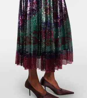 La DoubleJ Accordian Pleated Sequined Midi Skirt