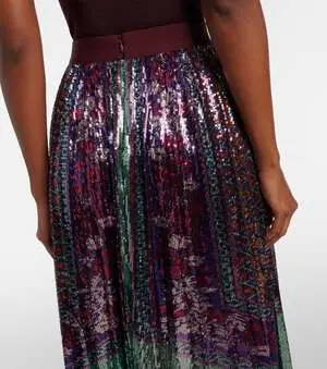 La DoubleJ Accordian Pleated Sequined Midi Skirt