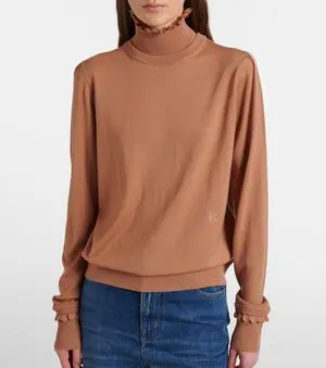 Chloé Ruffled Wool Turtleneck Sweater - Brown