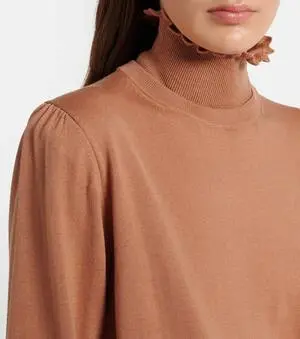 Chloé Ruffled Wool Turtleneck Sweater - Brown