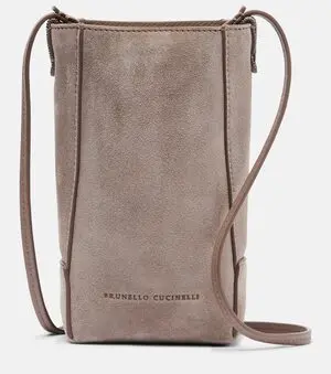 Brunello Cucinelli Monili Suede Shoulder Bag - Grey