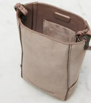 Brunello Cucinelli Monili Suede Shoulder Bag - Grey