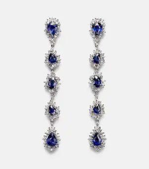 SUZANNE KALAN 18kt White Drop Earrings With Sapphires And Diamonds - Gold